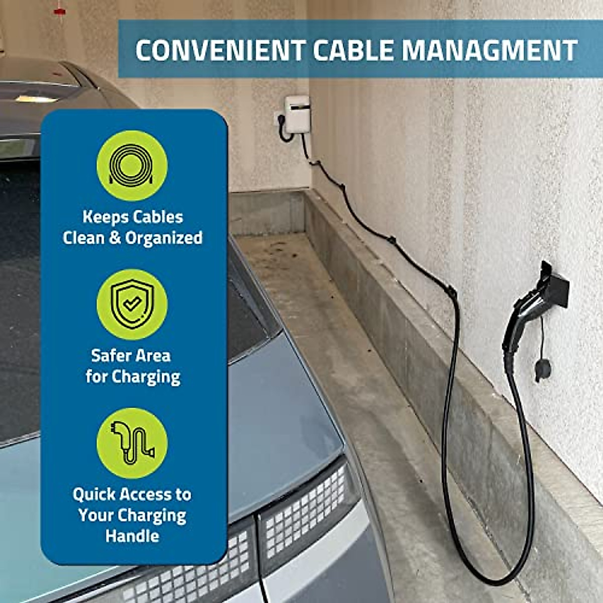 EVoCharge EV Charging Cable Management Kit, Ceiling and Wall Mount EV Cable Holder, Fits Most Level 2 Chargers, Organize Your EV Charge Cable and Improve Electric Vehicle Charging at Home