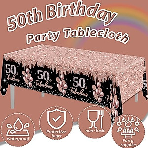 50th Birthday Tablecloth Decorations,3Pcs Rose Gold and Black Glitter Tablecloths for Women Set 50th Birthday Table Cover Rose Gold Table Cover for Women 50th Birthday Party Disposable Supplies