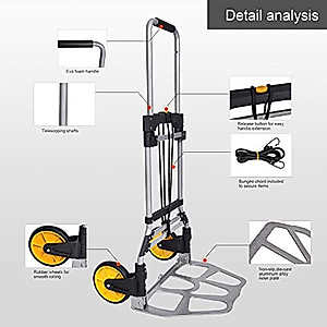 FULLWATT 264 Lb Capacity Folding Hand Truck and Dolly Cart Aluminum Portable Folding Hand Cart with Telescoping Handle and Rubber Wheels