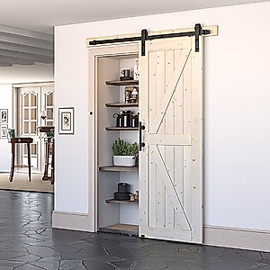 GOLDENPOLEY 30in x 84in Sliding Barn Door with 5 FT Barn Door Hardware Kit, DIY Unfinished K-Frame-Installation Required-Includes Barn Door Slabs,Wood, Barn Door Hardware, Handle, and Floor Guides