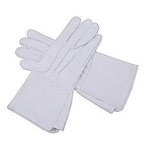 LEATHER LH HANDS Men's Medieval Renaissance Cosplay Unlined Gauntlet Genuine Leather Costume Gloves Cuff White Large