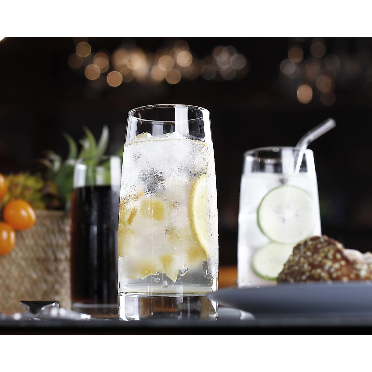 LUXU Highball Glasses,18 Fl.oz Heavy Base Drinking Glassware For Wine/Whiskey and Alcohol Drinks,Barware Collins Tumbler for Water/Juice and Milk,Cocktail Cups For Beer and Mixed Drinks(4 Pack)