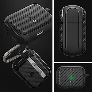Spigen Mag Armor (MagFit) Designed for Airpods Pro Case MagSafe Compatible Case Cover with Keychain (Magnets Embedded) - Matte Black
