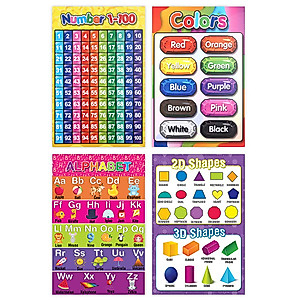 Educational Preschool Learning Poster for Toddler, Pre-K, Kindergarten, Daycares, Classroom, Homeschool Teachers - Incl Alphabet, Colors, Shapes, Numbers, Farm Animals and More - 16 x 11 Inch, 10 Pcs