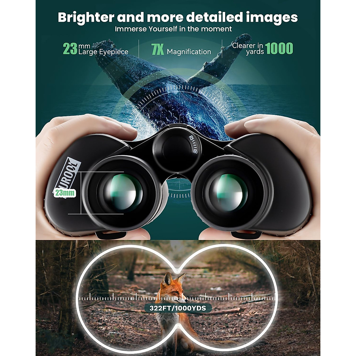 7x50 HD Binoculars High Powered, Large View Binoculars with Clear Low Light Vision-Binoculars for Bird Watching Cruise Travel, Night Vision Binoculars and Waterproof Compact Binoculars for Adults