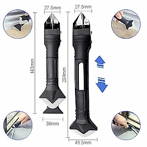 11Pcs Caulking Tools, 3 in 1 Silicone Caulking Finishing Tool Kit(stainless steelhead), Reuse and Replace 5 Silicone Pads, Sealant Caulk for Kitchen Bathroom Window, Sink Joint