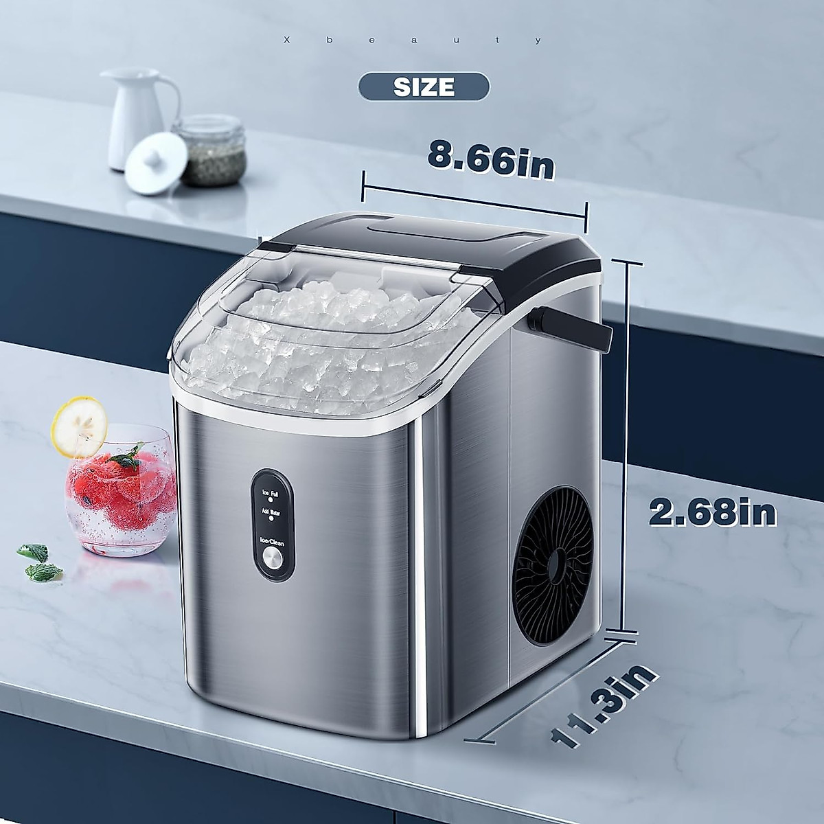 Xbeauty Nugget Ice Maker-Nugget Ice Maker Countertop Up to 35lbs of Ice a Day with Self-Cleaning,Removable Ice Basket&Scoop for Home/Kitchen/Office/Party