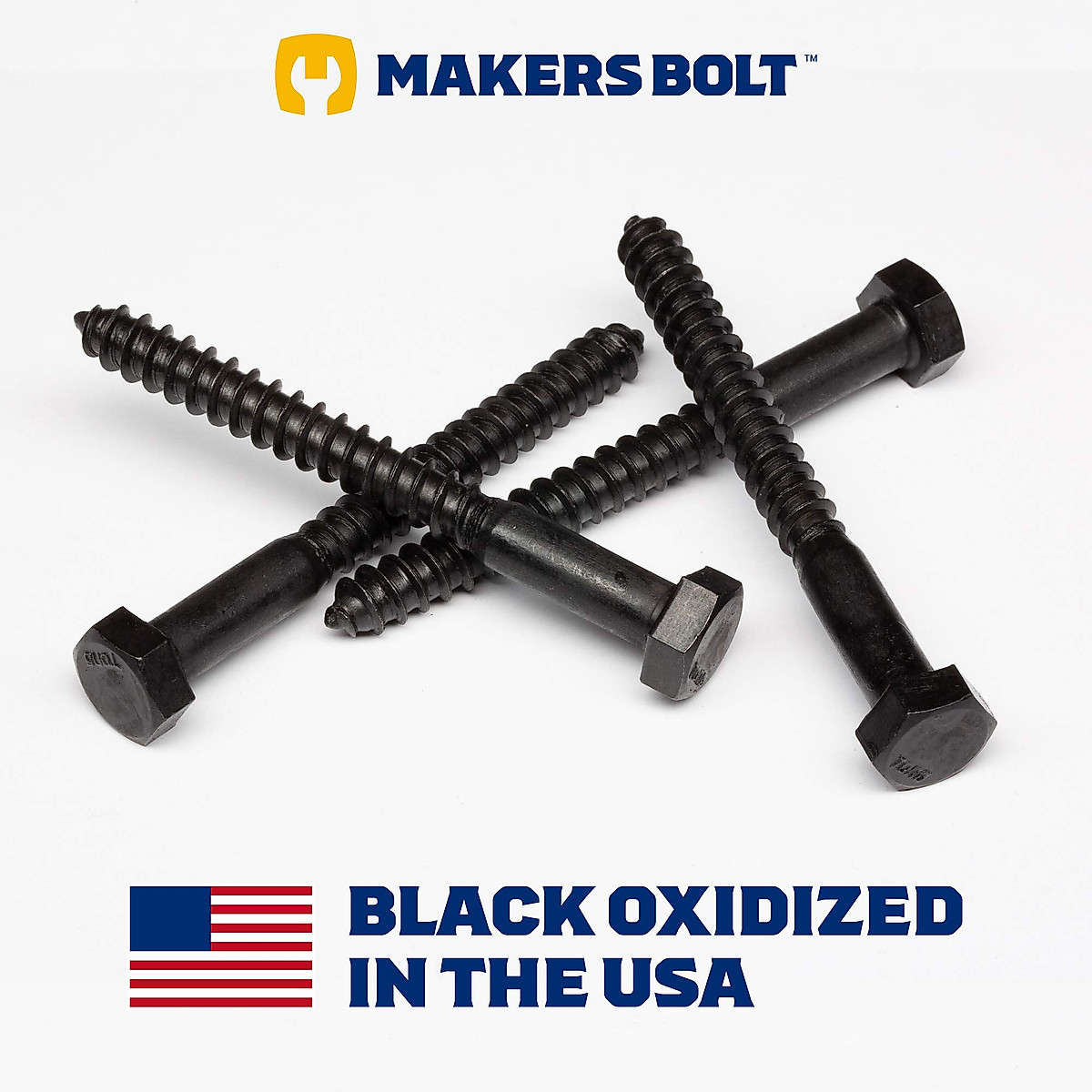 Stainless Steel Black Lag Bolts 5/16" x 2-1/2" Hex Lag Screws (10 pcs) 18-8 Stainless Black Oxidized in USA