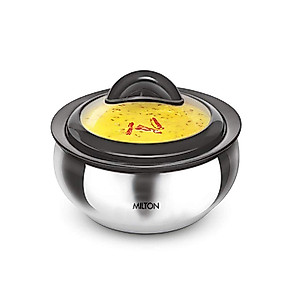 Milton Casserole with Glass Lid Set of 3 for Hot Food, Insulated Hot Pot, Stainless Steel, Serving Box (bowl, dish) for Food and Roti, Sizes 19 oz, 41 oz and 66 oz, Clarion