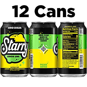 Starry Zero Sugar Lemon Lime Soda, Caffeine Free, 12oz Cans, 2.0 Count