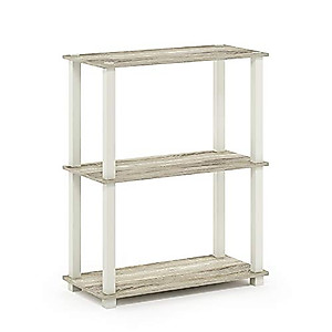 Furinno Turn-S-Tube 3-Tier Compact Multipurpose Shelf Display Rack with Square Tube, Sonoma Oak/White