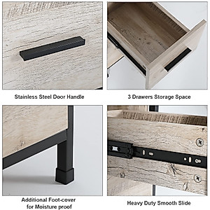 eclife 36" Bathroom Vanity Sink Combo Modern Metal Stand Cabinet W/Bottom Shelf & Storage Side Cabinet White Square Vessel Sink & Water Save Faucet & Pop Up Drain, Oak (A07)