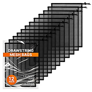 12Pcs Mesh Laundry Bags for Delicates - 13x15.5 inch Black Drawstring Bag Washable Laundry Bag Mesh Stuff Sack Nylon Mesh Bag - Sports Equipment Bag Cloth Bags Drawstring Backpack Organizer Small Mesh