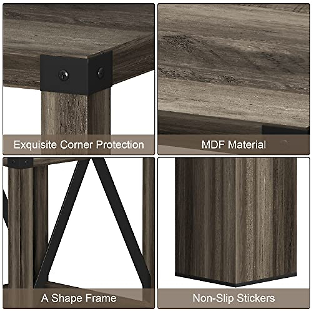 Treocho Farmhouse End Side Table, Rustic Vintage Nightstand with Shelf for Living Room, Bedroom, Grey Wash