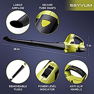 SEYVUM Leaf Blower - 320CFM 150MPH 20V Leaf Blower Cordless with 2 X 2.0 Battery & Charger, Electric Leaf Blower for Lawn Care, Battery Powered Leaf Blower Lightweight for Snow Blowing & Yard Cleaning