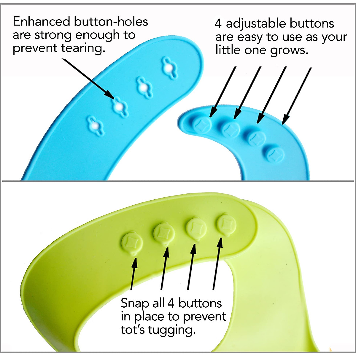 YMCF Products 2-Pack Waterproof Silicone Baby Bib Lightweight Comfortable Easy-Wipe Clean (Green/Blue, Small)