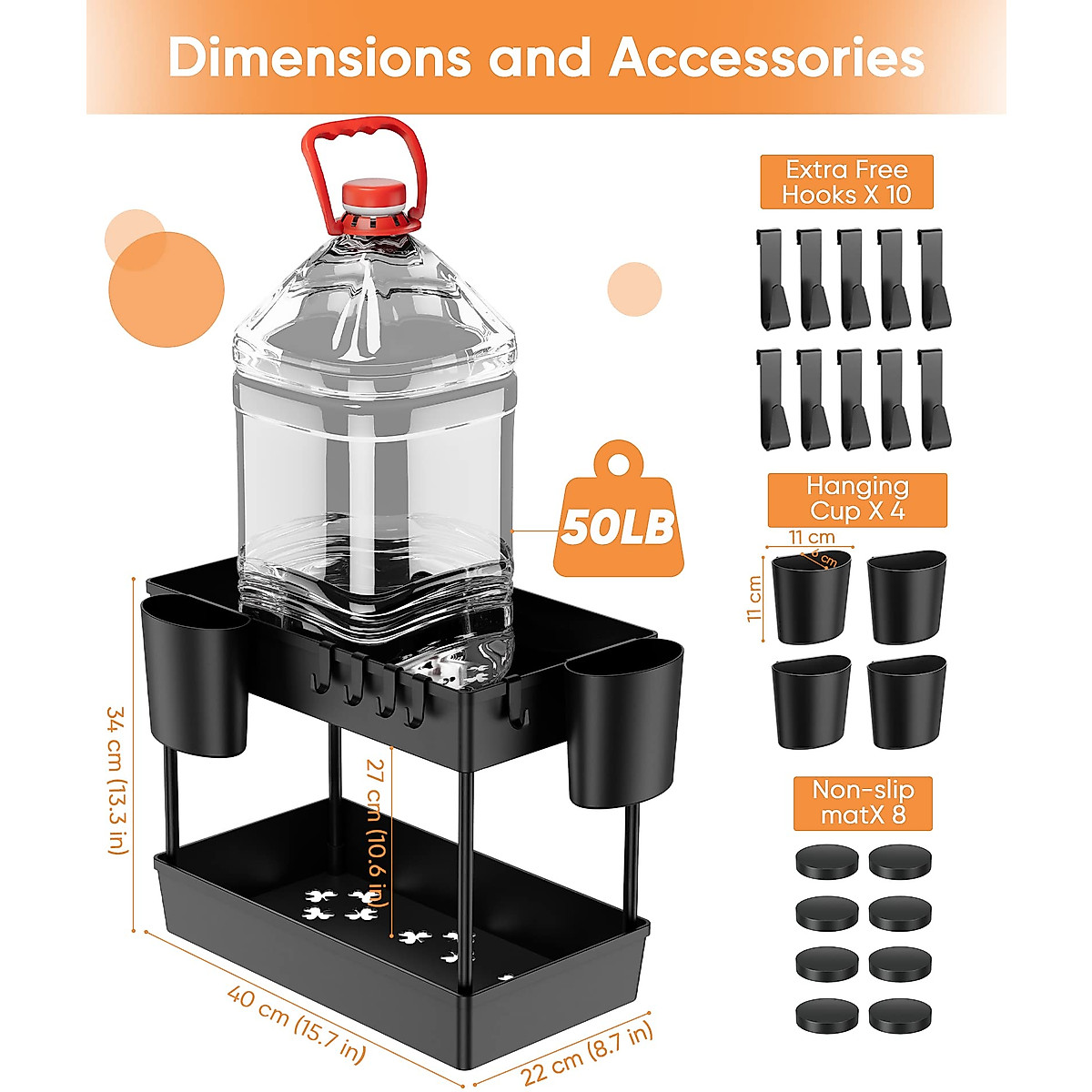 PTOJ Under Sink Organizer, 2 tier Kitchen Under Cabinet Countertop Organizers Storage Rack Basket with 10 Hooks and 4 Hanging Cup for Bathroom,Multi-Purpose Storage Shelf for Kitchen (2)