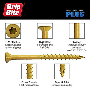 Grip-Rite PrimeGuard Plus No. 9 S X 2.5 in. L Star Bugle Head Deck Screws 25 lb 360 pk - Case of: 1