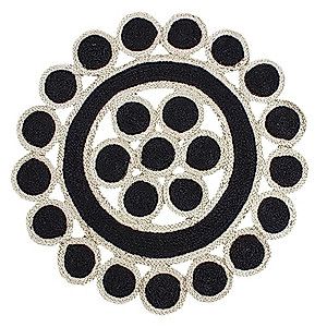 CASAVANI Cape Code Circle Area Rug - 6 x 6 Feet Beige Black Pattern Natural Jute Mat Ideal for High Traffic Area in Bedroom Bedside Round Dining Side Round Living Room Hallway and Kitchen Mat