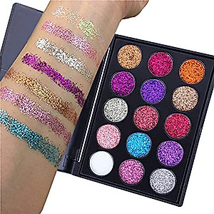 evpct 15 Colors Shimmer Glitter Sparkle Glittery Eyeshadow Makeup Palette Pallet Glitter for Girls,Pink Silver Red Rose Green Sparkling Sparkly Glitter Gel Pigment Eyeshadow Face Paint Makeup Palette