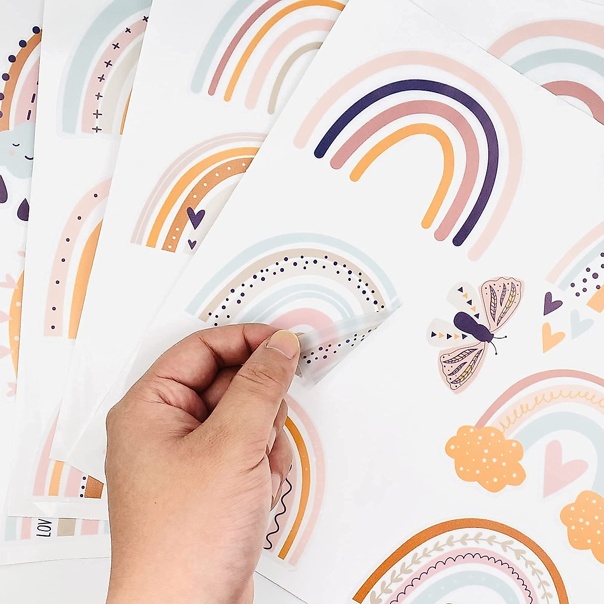 AOWDIAO Boho Rainbow Peel and Stick Wall Decals for Girls Bedroom, Kids Room, Nursery Decor, 56 Pcs