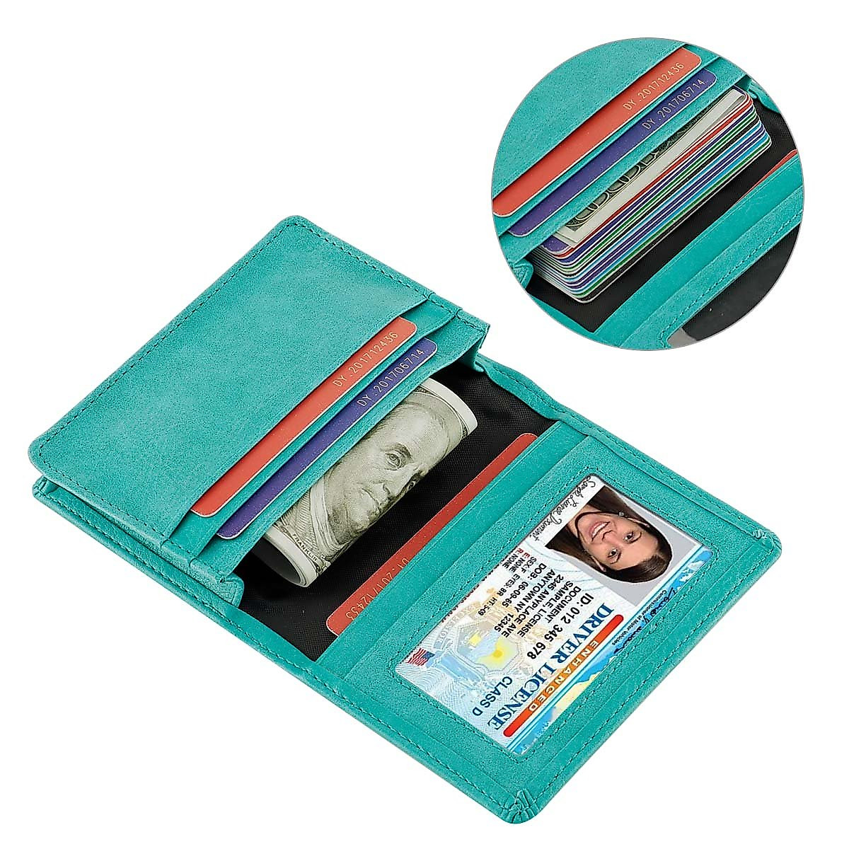 Mini Leather Credit Card Case Small Card Holder Wallet with ID Window for Men and Women (Green)