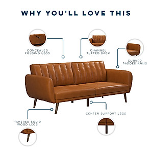 Novogratz Brittany Futon Sofa Bed and Couch Sleeper, Camel Faux Leather