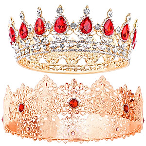 2 Pieces Antique Royal King Crown for Men Baroque Queen Crown for Wedding Birthday Women Crystal Tiara Prom Accessories Graduation Costume Party Hair Accessories