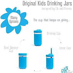 Elk and Friends Kids & Toddler Cups | The Original Glass Mason Jars 12 oz with Silicone Sleeves Straws Smoothie Spill Proof