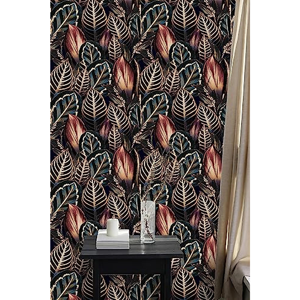 Luvdecor Peel and Stick Wallpaper Boho Bold Luxury Leaf Wallpaper Removable Wallpaper Boho Peel and Stick Floral Wallpaper for Bedroom Bathroom Stick On Wallpaper for Accent Wall Decor 17.7 * 118in