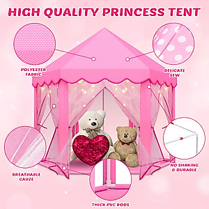 Princess Tent Girls Large Playhouse Kids Castle Play Tent with Star Lights Toy for Children Indoor and Outdoor Games for Ages 3 4 5 6 Year Old