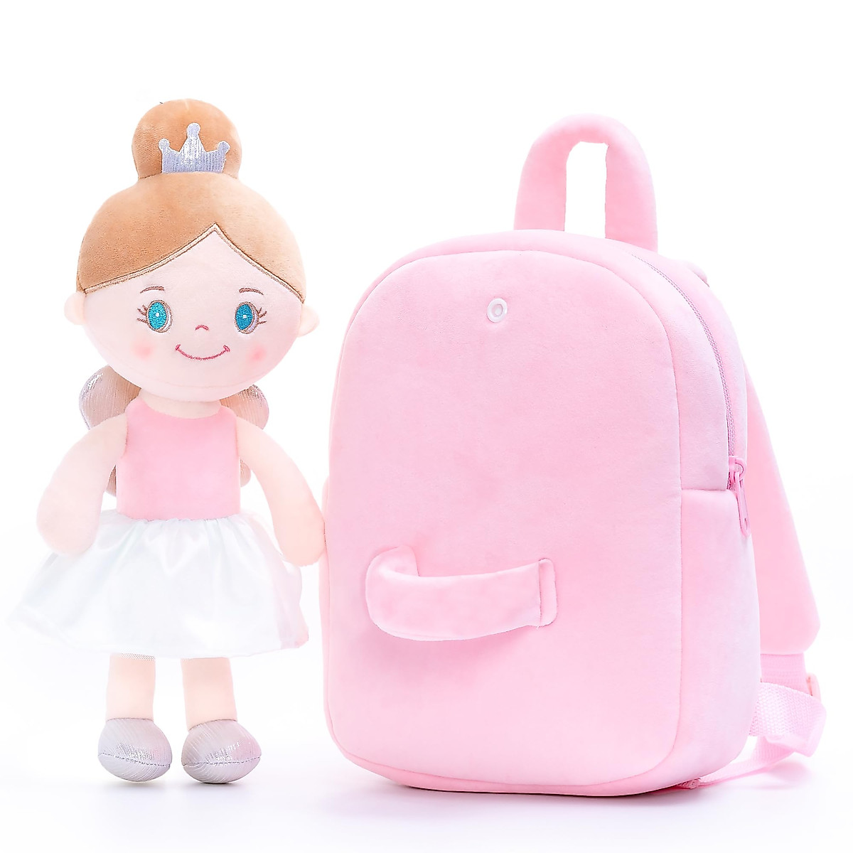 Gloveleya Toddler Backpack with Rag Doll Baby Gifts Angel Girl Pink 9 Inches