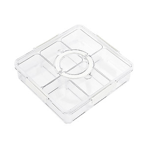 ＫＬＫＣＭＳ Snack Container Divided Food Storage Container Clear 6 Grids with Handle Lid, Divided Seasoning Box, Dried Fruit Plate for nuts Cookies