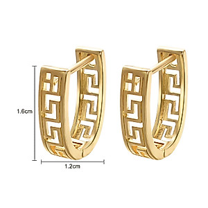 JOLCHIF Huggie Hoop Greek Earrings For Women Unique 14K Gold Plated Cutout U Shaped Earrings Jewelry