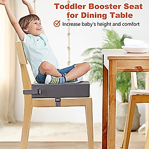 Toddler Booster Seat for Dining Table, VUEJIC Kids Waterproof Booster Seat, Double Safer Adjustable Straps&Non-Slip Bottom, Portable Travel Chair Cushion (Dark Grey)
