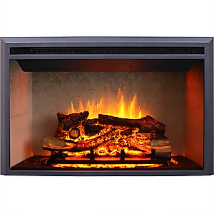 RICHFLAME 33 Inches, 21 Inches High, Edward Electric Fireplace Insert with Weathered Concrete Interior, Fire Crackling Sound, Remote Control, 750/1500W, Black