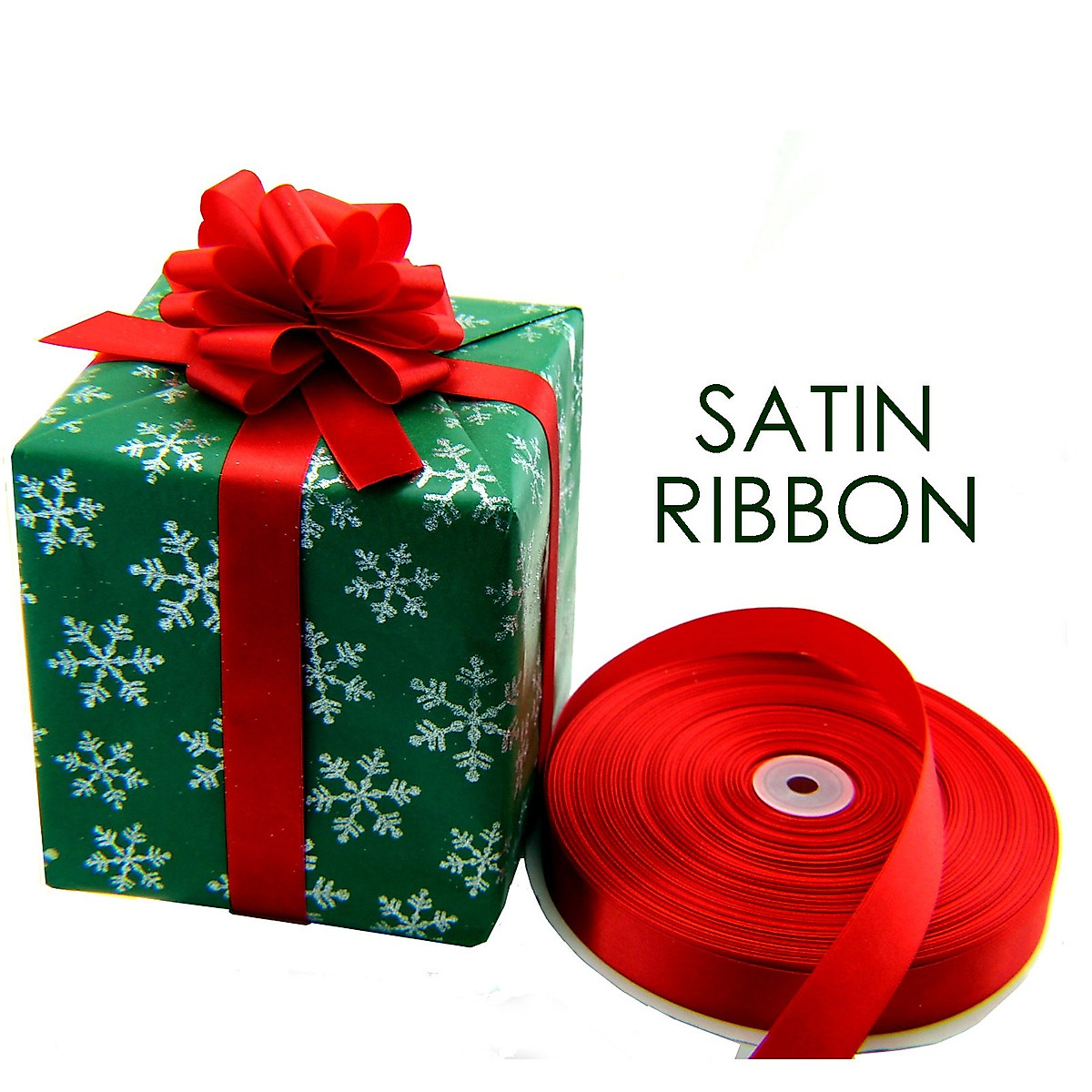 Red Christmas Satin Fabric Ribbon - 1" x 100 Yards, Wreath, 4th of July, Holiday Decor for Gifts, Birthday, Wrapping, Presents, Bows, Valentine's Day, President's Day, Memorial Day
