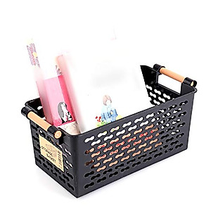 Yesland 6 Pack Plastic Storage Basket, Black Basket / Organizer / Bin with Handles for Home Office Closet