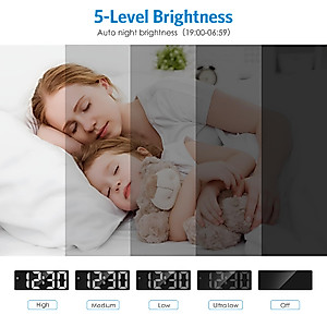 Digital Alarm Clock, [Upgraded Version] LED Clock for Bedroom, Electronic Desktop Clock with Temperature Display, Adjustable Brightness, Voice Control, 12/24H Display for Home, Bedroom, Office