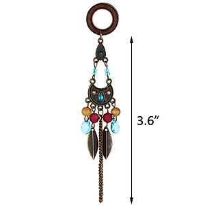00G 10mm Bohemia Beads Owl Tassel Wood Dangle Ear Gauges Piercing Flesh Tunnels Plugs Statement Earrings