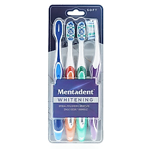 GuruNanda Mentadent Manual Toothbrush for Adults & Kids - Extra Cleaning with Soft Bristles for White Teeth Family 4 Count(Pack of 1)