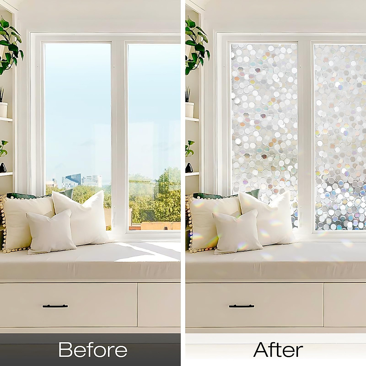 rabbitgoo Window Privacy Film Rainbow Window Clings Stained Glass Window Decals 3D Decorative Window Coverings, Static Cling Removable Glass Door Window Stickers, Anti-UV Non-Adhesive 17.5" x 78.7"