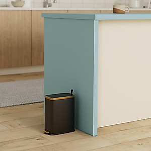 Small Bathroom Trash Can with Lid-5L/1.3 Gal Stainless Steel Step Pedal Trash Can Slim Metal Wastebasket-Narrow Rectangle Garbage Container Bin/w Inner Bucket for Kitchen Bedroom Office Toilet-Black