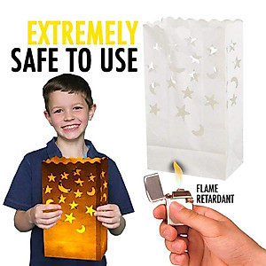 Serdokntbig 20 pcs White Luminary Candle Bags Special Lantern Luminary Bag Stars Moon Durable Reusable Fire-Retardant Cotton Material Wedding Valentine Reception Engagement Event Marriage Proposal