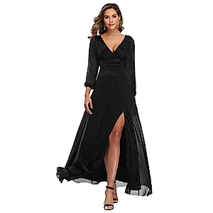 Ever-Pretty Women's V-Neck Front Wrap High Thigh Slit Long Cocktail Dress Black US16