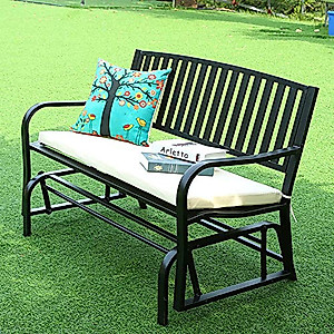 JOZZY Outdoor Garden Bench,Outdoor Garden Double Rocking Chair, Leisure Courtyard Terrace Metal Bench, Comfortable and Durable Outdoor Swing Glider, Weatherproof Steel Frame, for Porch/Backyard