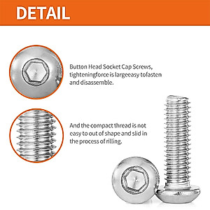 M5-0.8 x 50mm Button Head Socket Cap Screws Bolts 304 Stainless Steel Metric Machine, Allen Hex Drive, Bright Finish Fully Threaded 25PCS