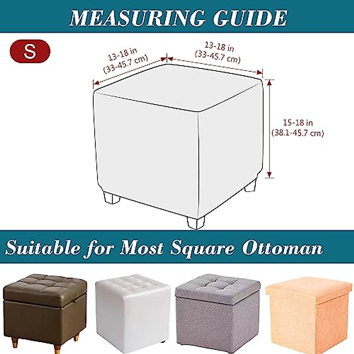 HFCNMY Ottoman Cover Square,Stretch Velvet Square Ottoman Cover Thick Ottoman Slipcover Square Washable Storage Ottoman Cover Foot Stool Cover with Elastic Bottom Light Gray Small
