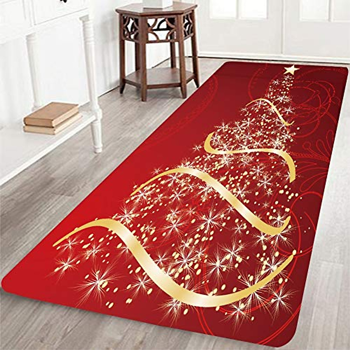 Ochine Christmas Area Rug Room Rugs Santa Snowmen Reindeer Floor Mat Christmas Decoration Indoor Red Soft Flannel Carpet Runner Area Rug Xmas Decor for Home Living Room Bedroom Dorm 71x24 Inch