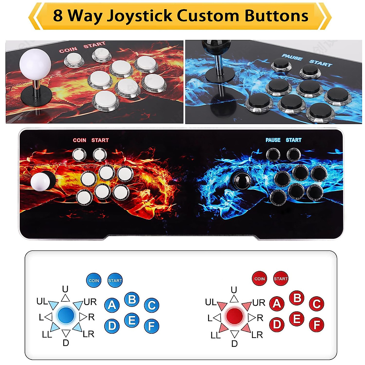 TOJASDN 10000 Games in 1 Pandora Box Arcade Game Console ， Box 3D Double Stick，WiFi Function to Add More Games，Retro Game Machine for PC & Projector & TV，1920x1080P,Favorite List,4 Players Online Game